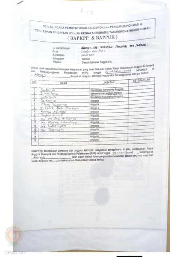 Berita Acara Pembentukan Kelompok dan Pengurus Pokmas dan Penetapan ...